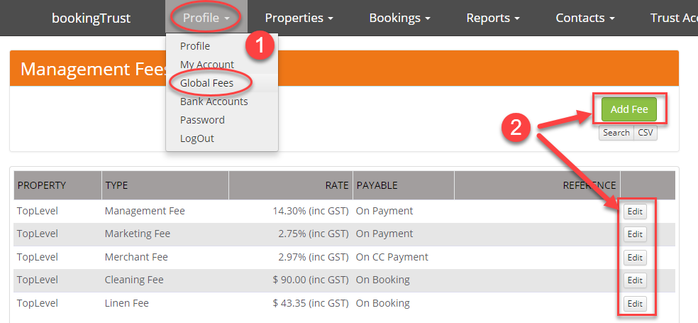 Setting up Global Fees – BookingTrust